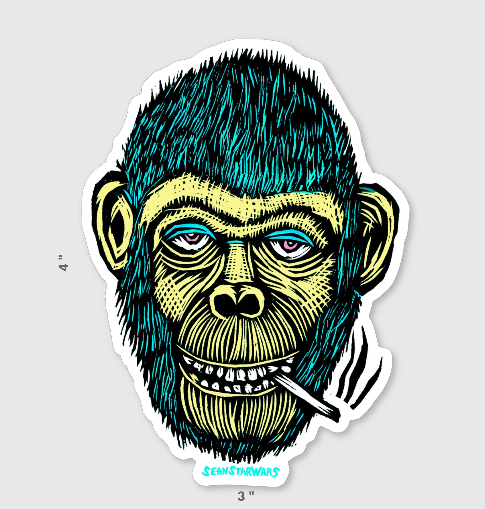 Smoking Chimp Vinyl Sticker – Woodcut Funhouse