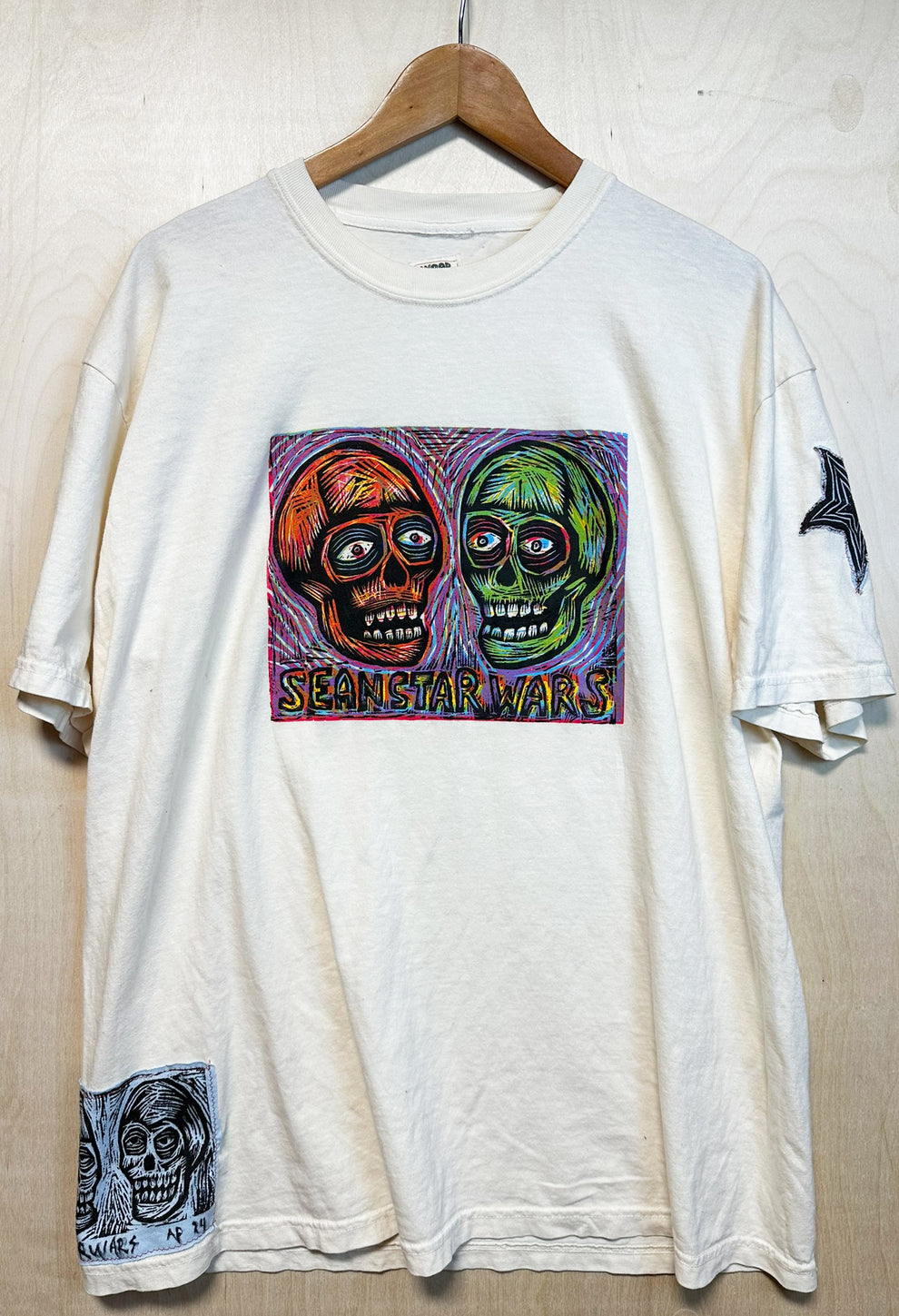 Twin Skulls Tshirt Limited Edition Handprinted Shirt Applique – Woodcut ...