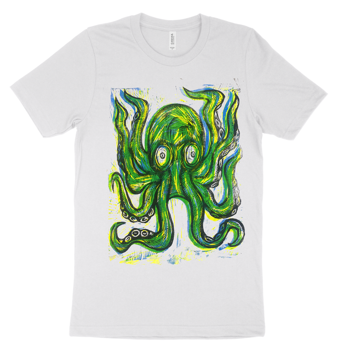 Octopus Woodcut Handprinted T-Shirt – Woodcut Funhouse